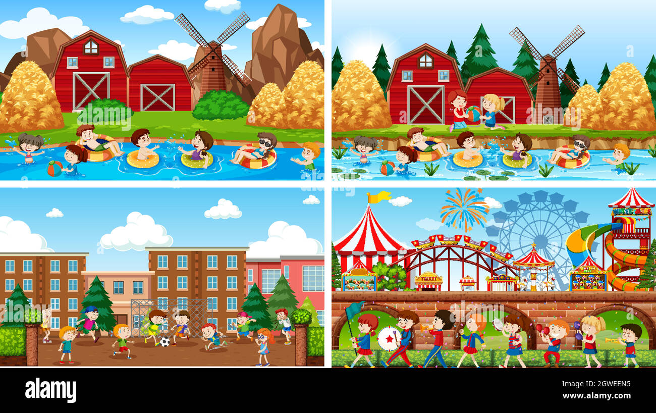 Active kids playing in outdoor scene Stock Vector Image & Art - Alamy