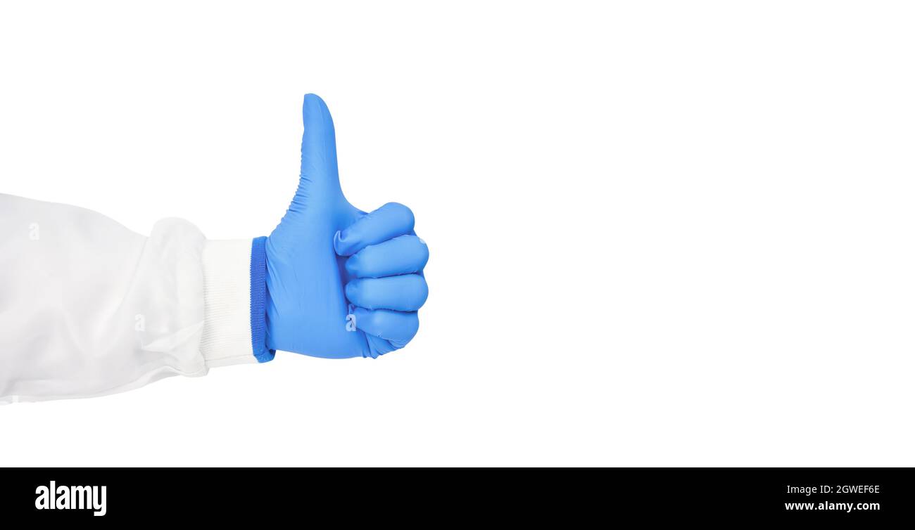 Medical personnel hand thumb up isolated on white background with copy ...