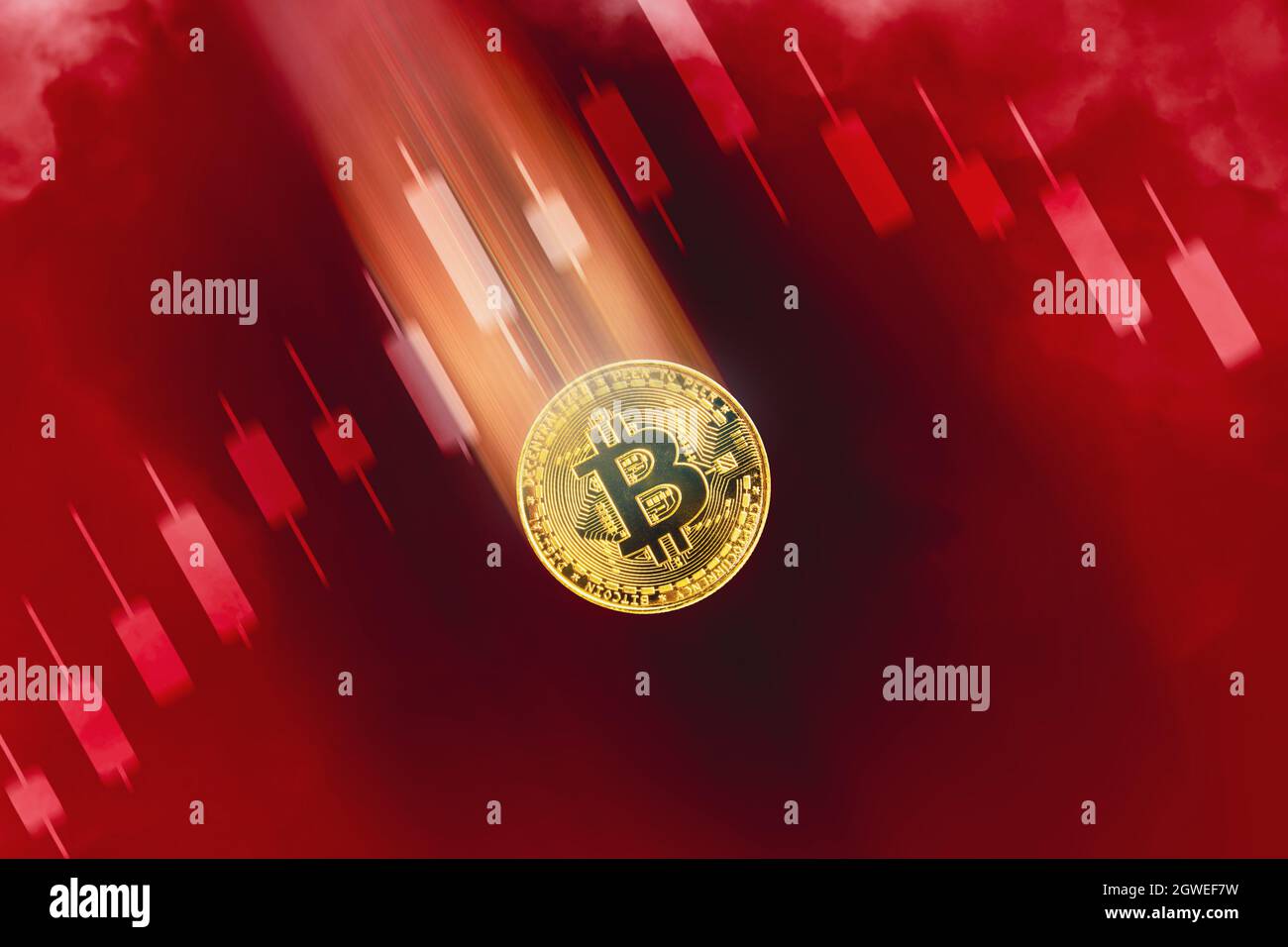 Gold Bitcoin decreasing value and price fall, candle stick graph chart ...