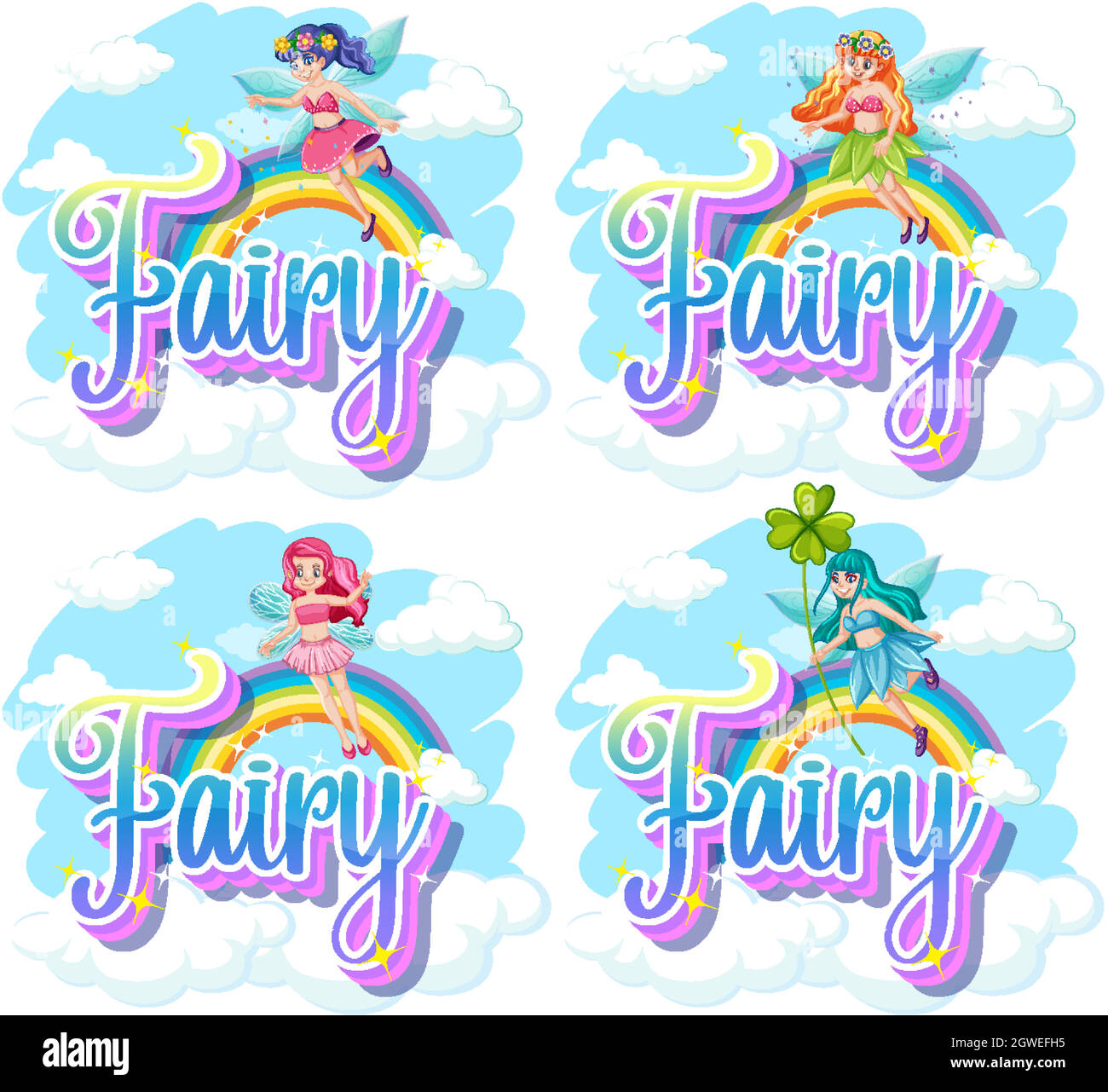 Set of fairy and pixie logo with little fairies on white background ...