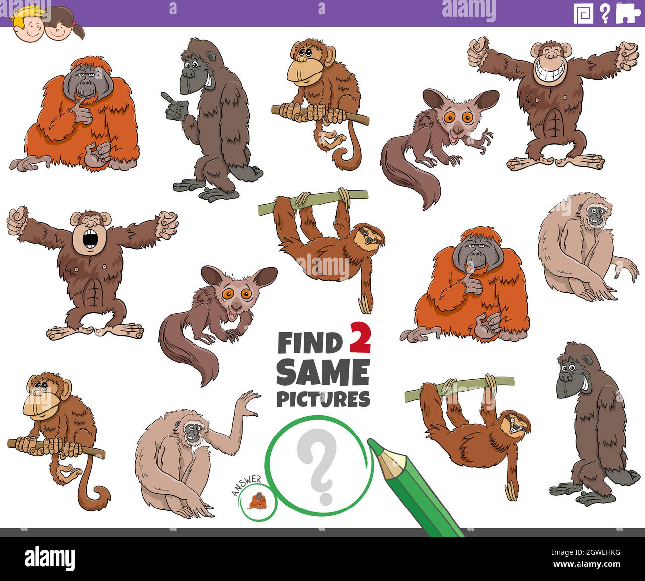 find two same cartoon animals educational game Stock Vector Image & Art ...