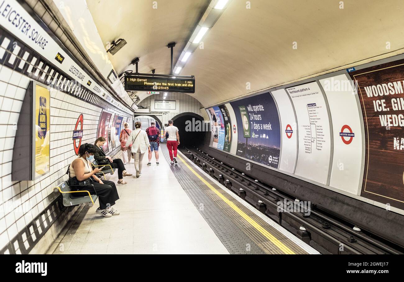 Leicester Square Tube Station Platform London UK Stock Photo - Alamy
