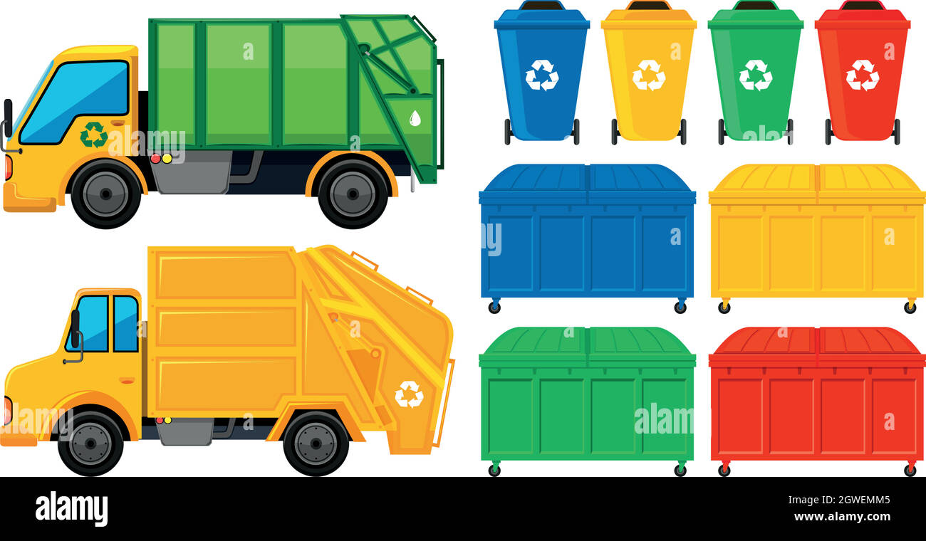 Rubbish trucks and cans in many colors Stock Vector Image & Art - Alamy
