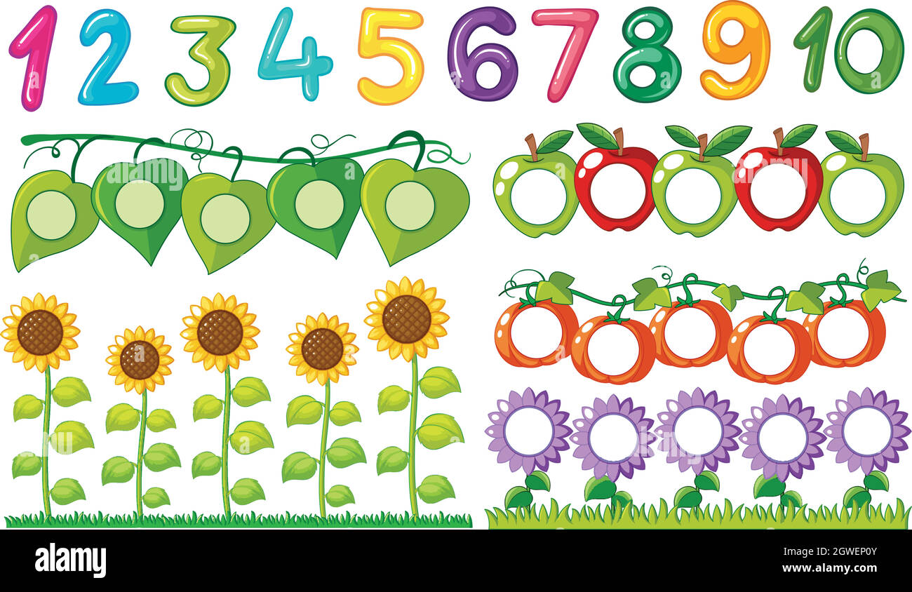 Number one to ten with leaves and flowers frames Stock Vector Image ...