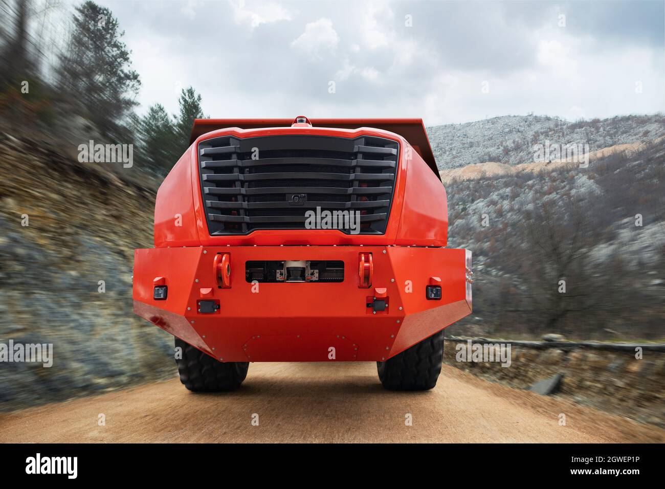 Autonomous self-driving mining truck on mountain road. Concept Stock ...