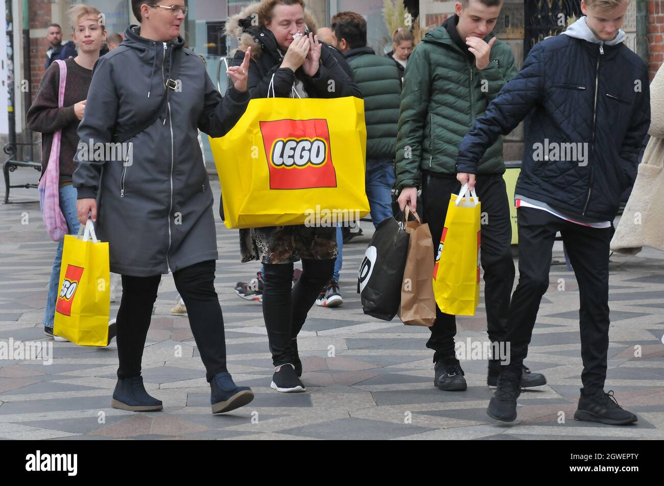Copenhagen, Denmark.,03 October 2021, /Lego bricks toy shoppers with ...