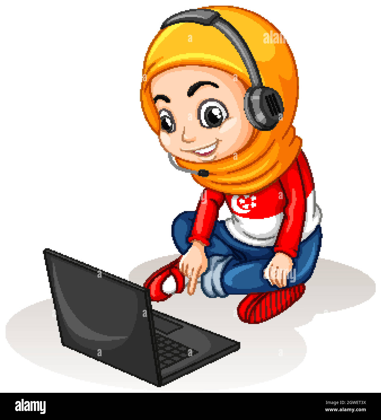 A muslim girl with laptop on white background Stock Vector Image & Art ...