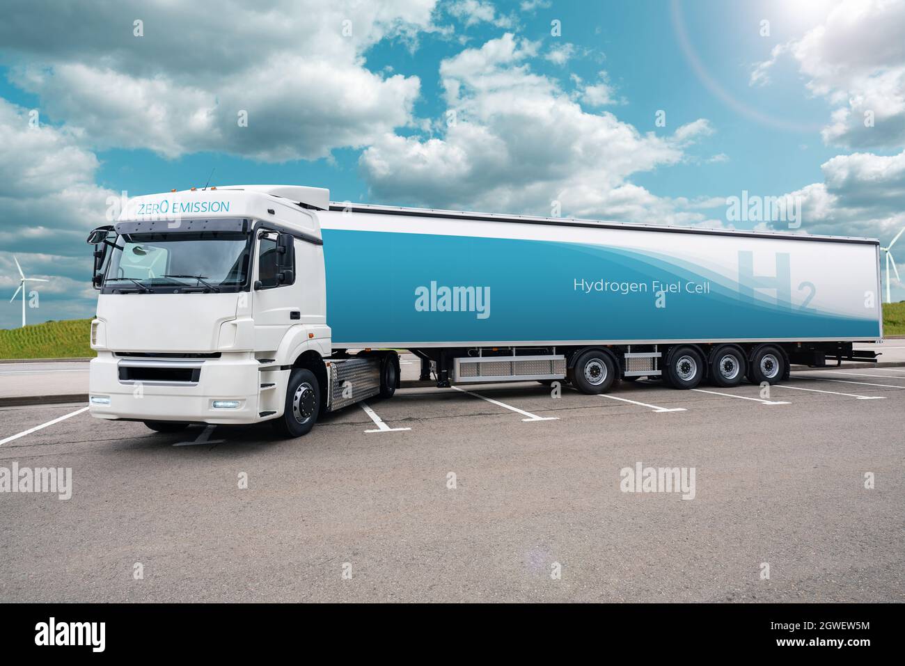 Hydrogen fuel cell semi truck. Eco-friendly commercial vehicle concept ...