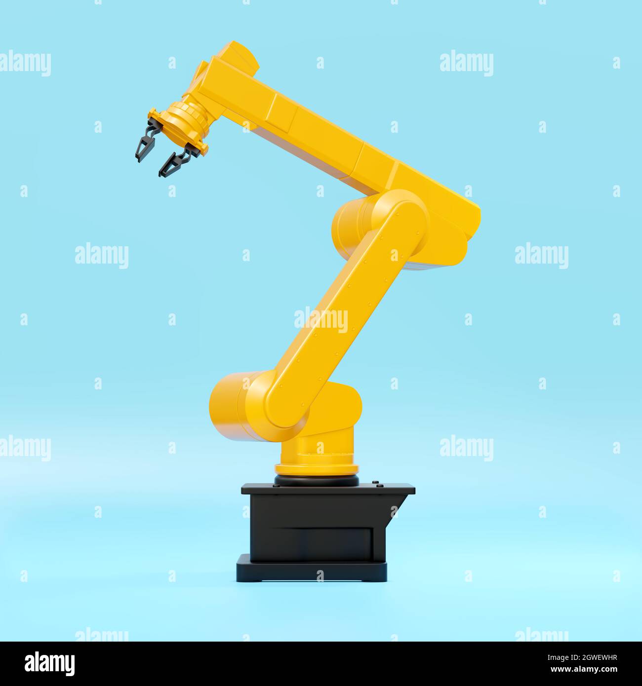 3d rendering white robotic. Yellow robotic arm for industry Stock Photo ...
