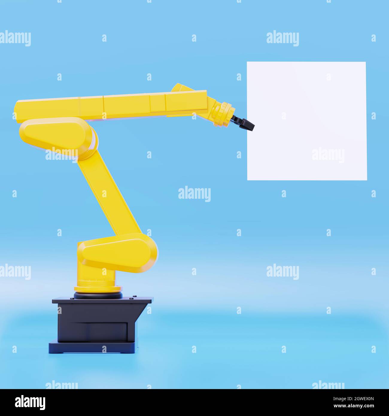 Industry robot arm with blank billboard. Digital factory production ...