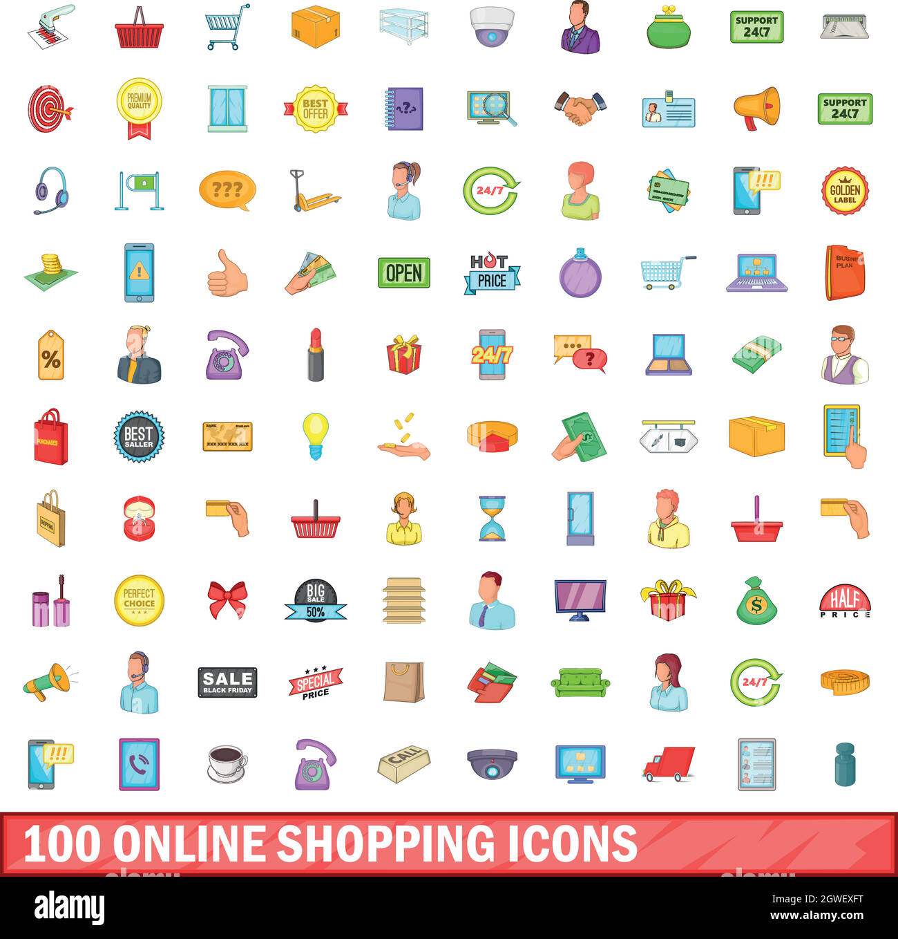 100 online shopping icons set, cartoon style Stock Vector Image & Art ...