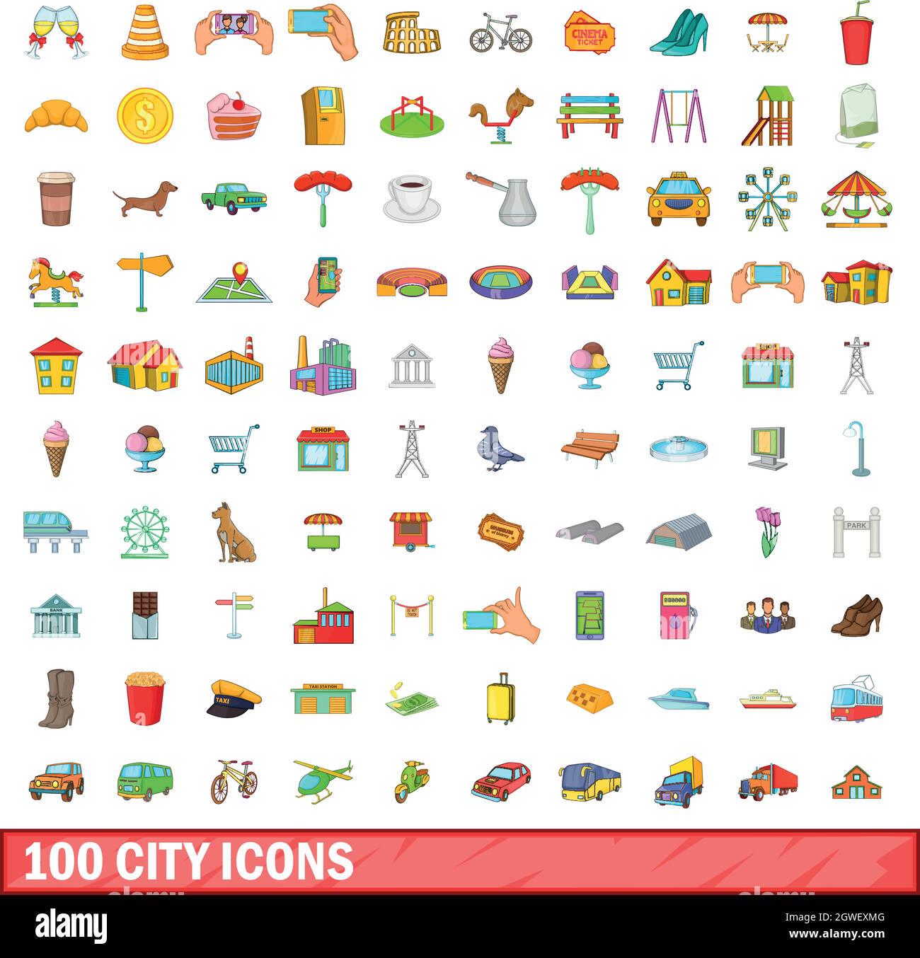 100 city icons set, cartoon style Stock Vector Image & Art - Alamy