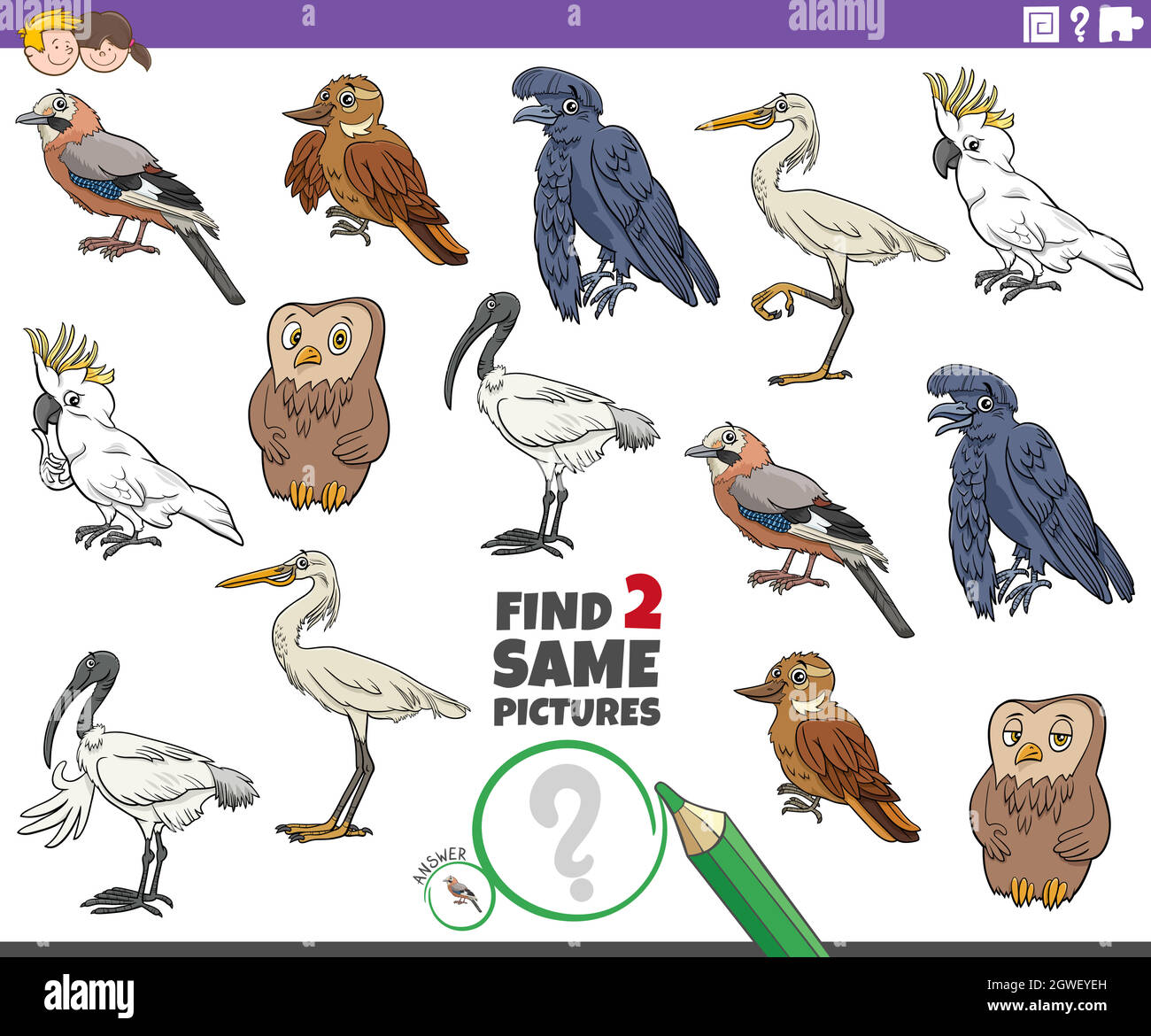 find two same cartoon birds educational game Stock Vector Image & Art ...
