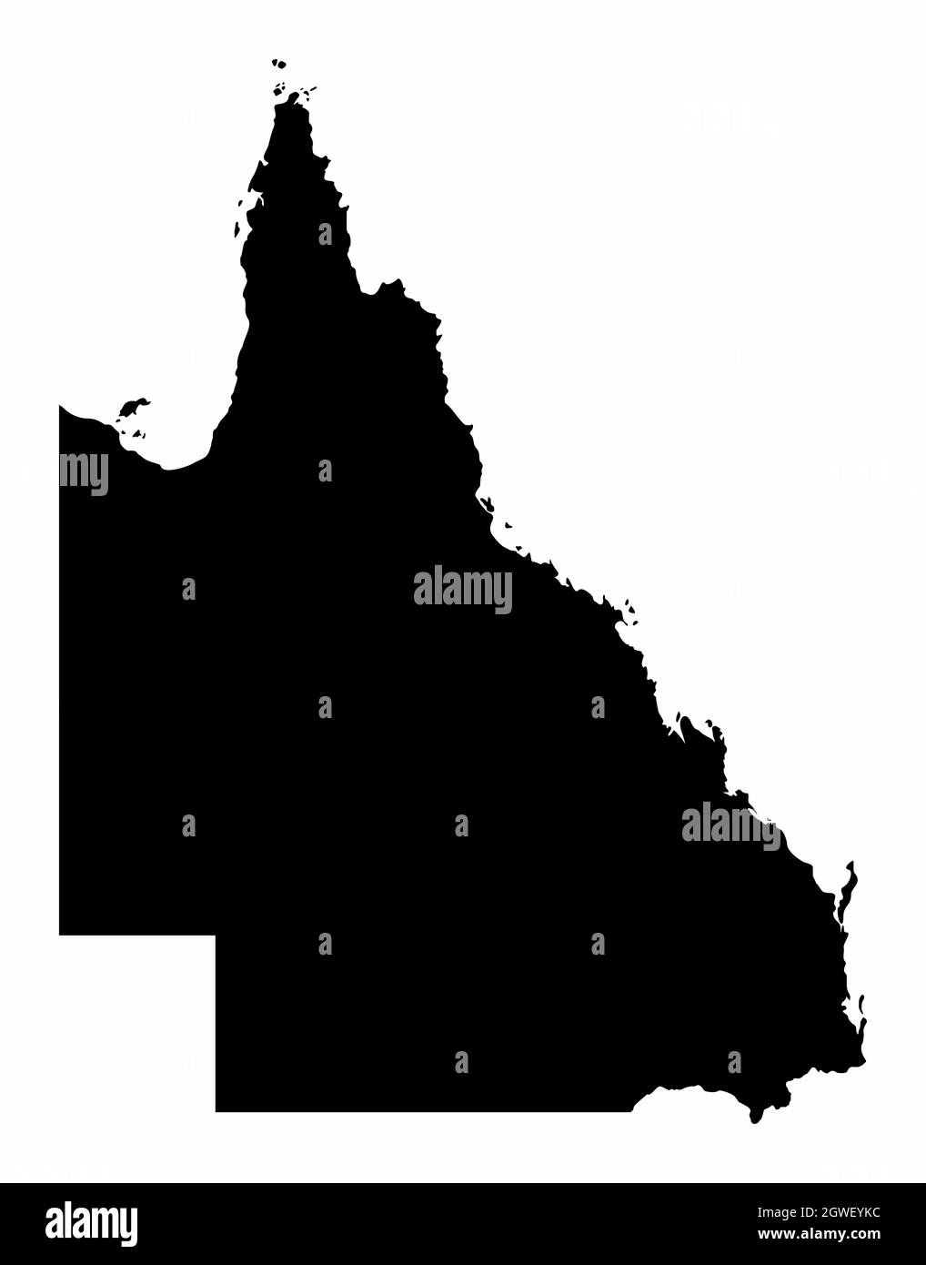 Queensland silhouette map isolated on white background, Australia Stock ...