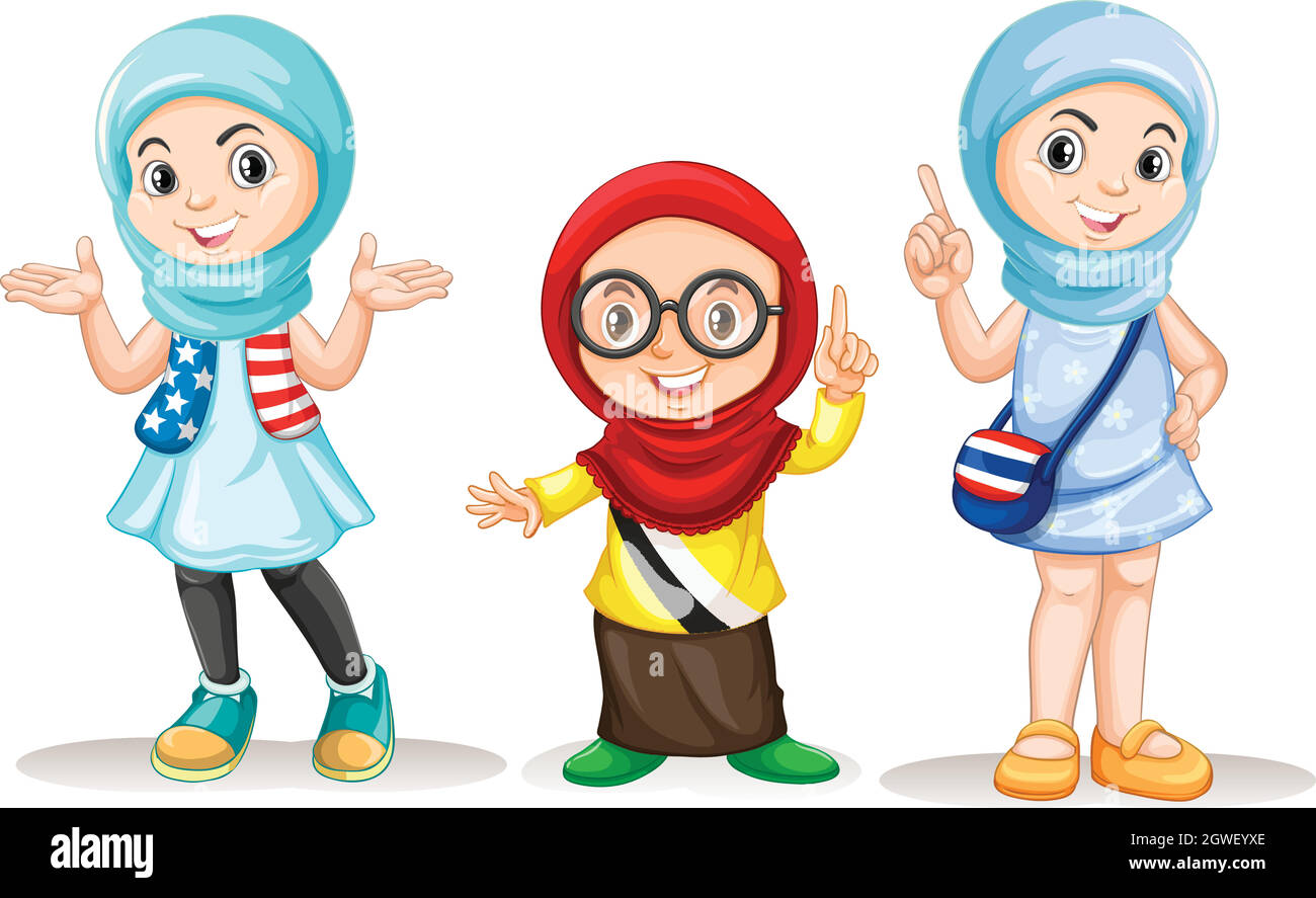 Group of three girls Stock Vector Images - Alamy