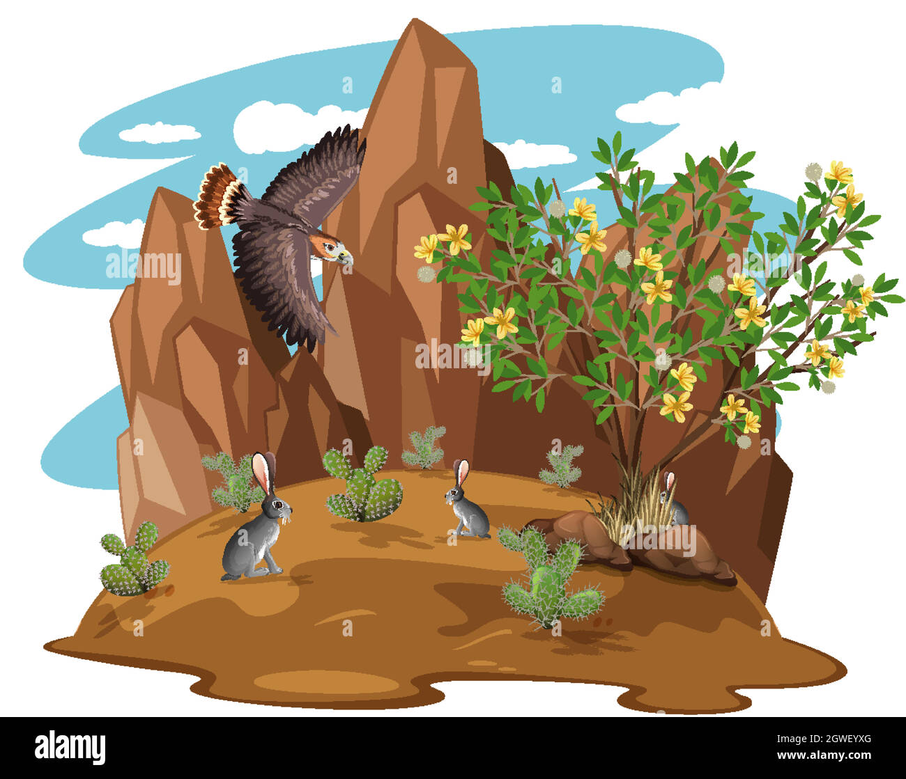 Creosote Bush plant in wild desert on white background Stock Vector ...