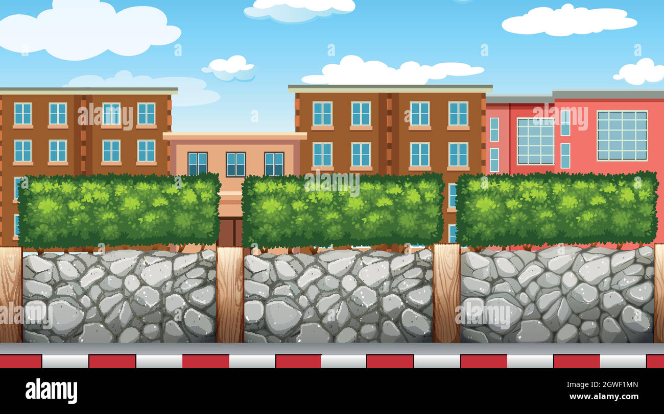 City street with fence and houses Stock Vector Image & Art - Alamy