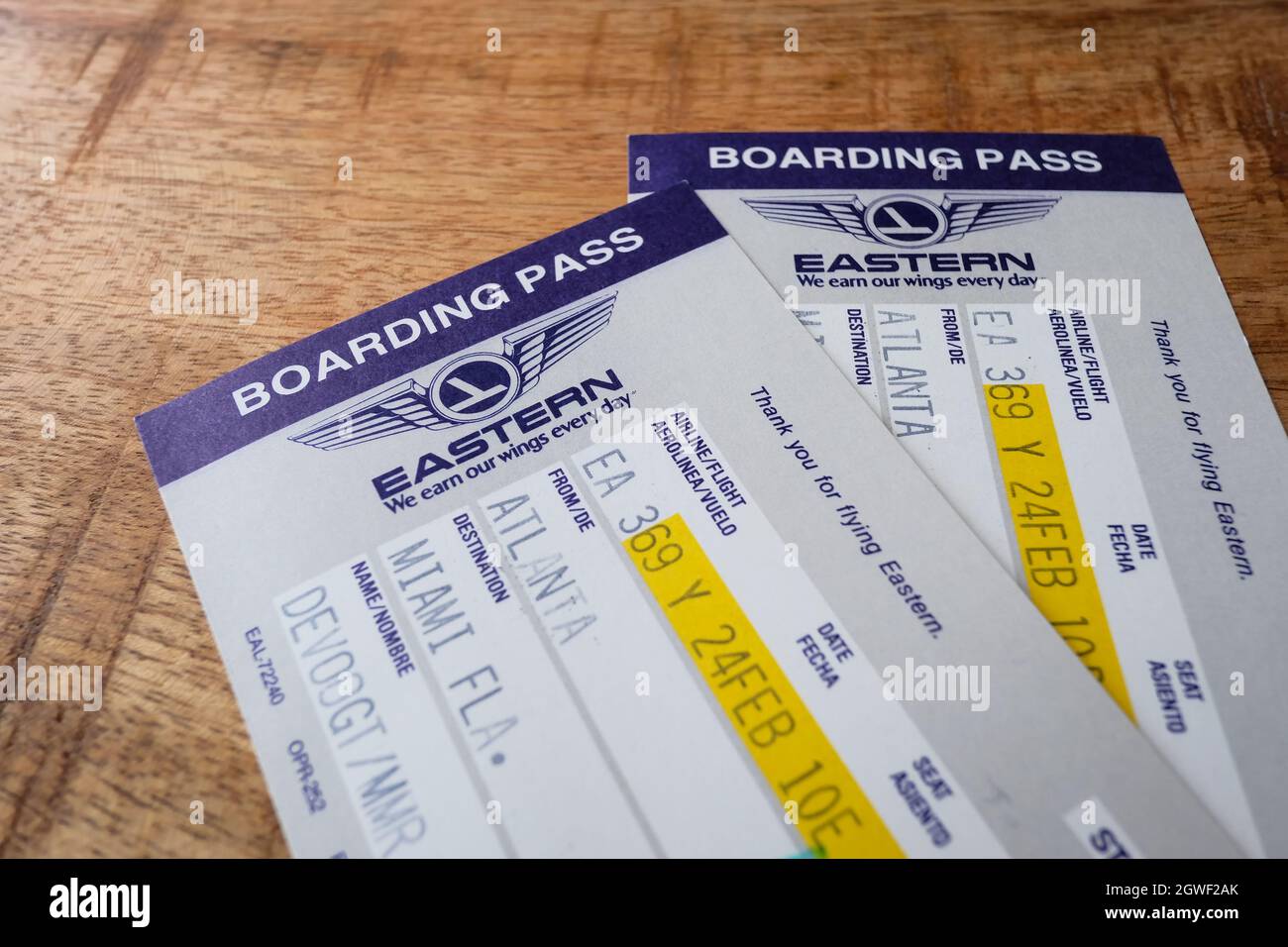 eastern boarding pass 1986 miami Stock Photo - Alamy