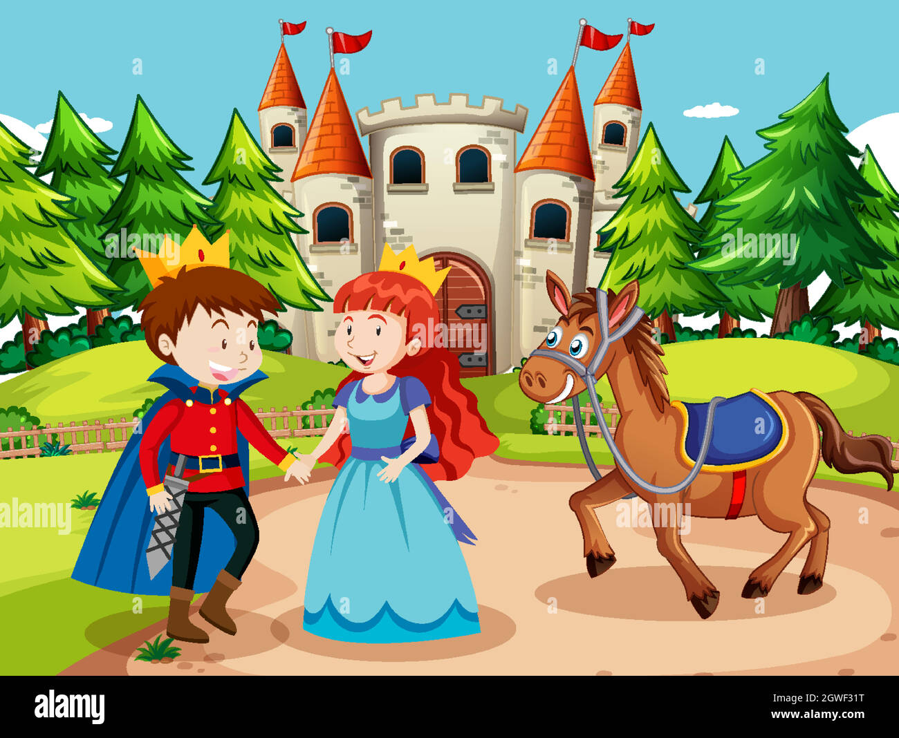 Scene with prince and princess at the castle Stock Vector Image & Art ...