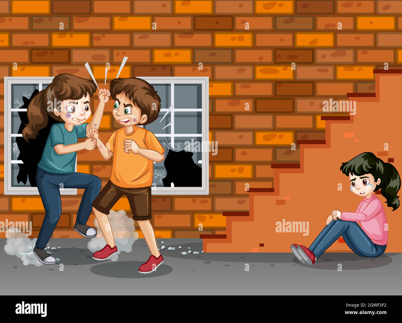 Domestic violence scene with people fighting on the street Stock Vector ...