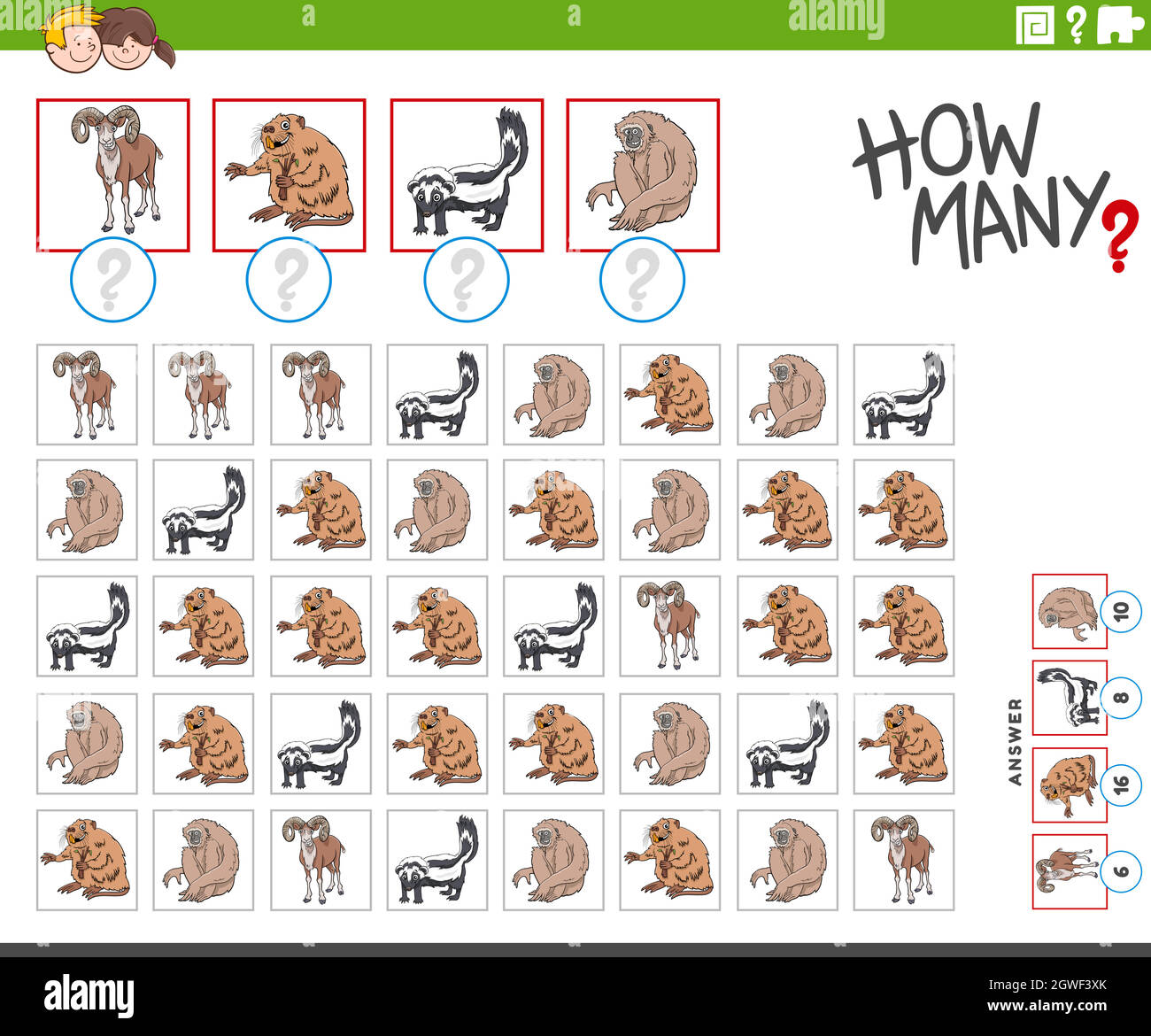 how many cartoon animal characters counting game Stock Vector Image ...