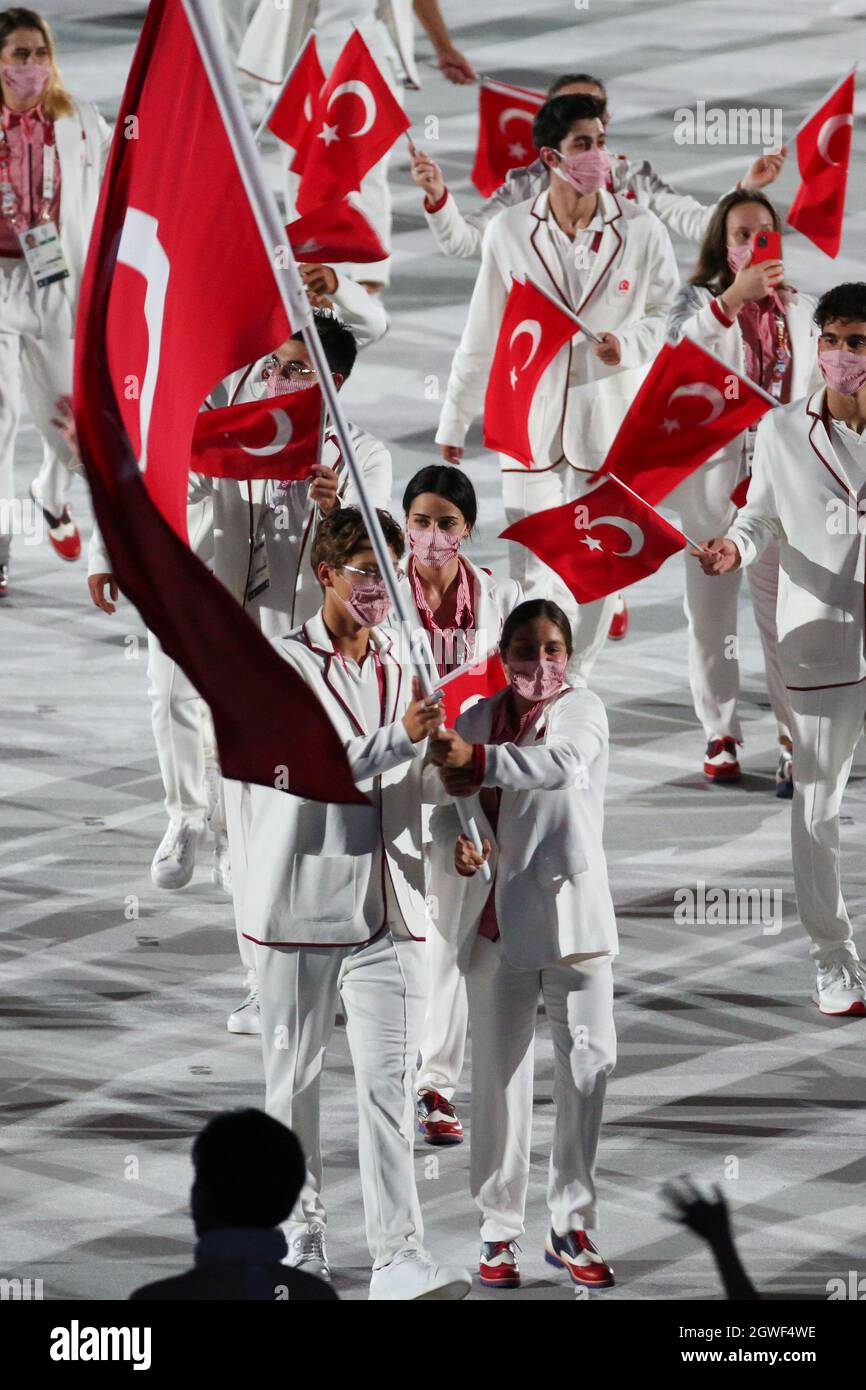 JULY 23rd, 2021 - TOKYO, JAPAN: Turkey's flag bearers Merve Tuncel and ...