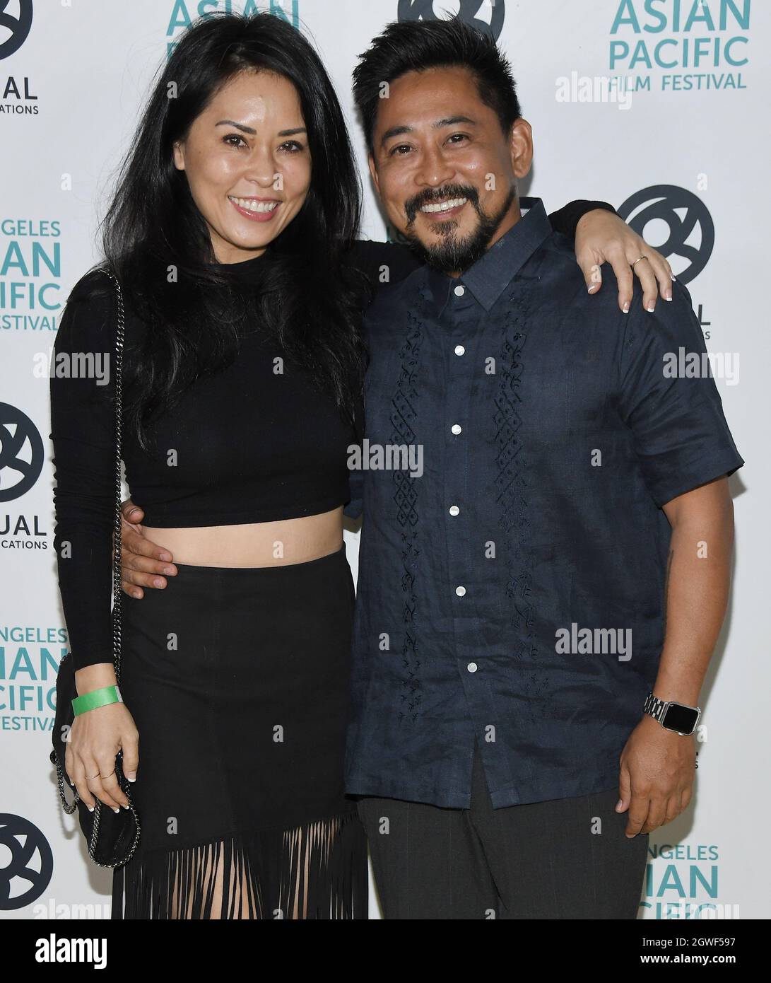 (L-R) Cheryl Tsai and Dion Basco arrives at the 2021 Los Angeles Asian ...