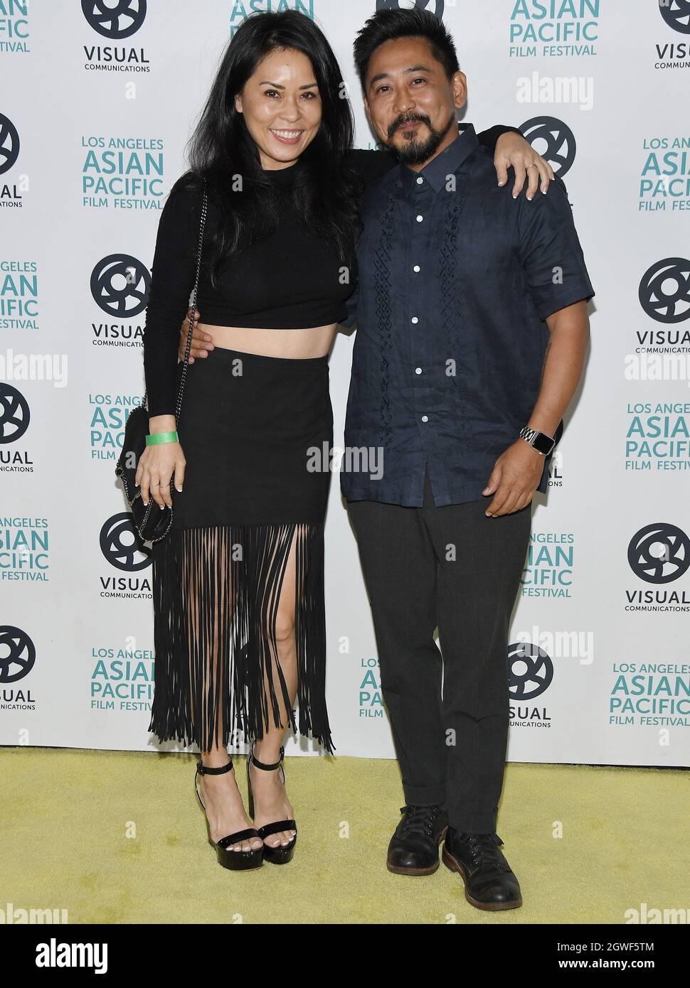 (L-R) Cheryl Tsai and Dion Basco arrives at the 2021 Los Angeles Asian ...