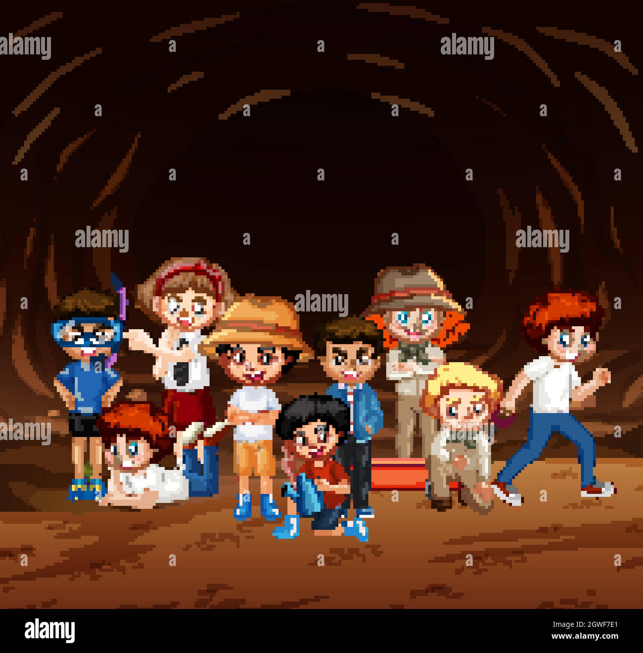 Scene with many kids exploring the cave Stock Vector Image & Art - Alamy