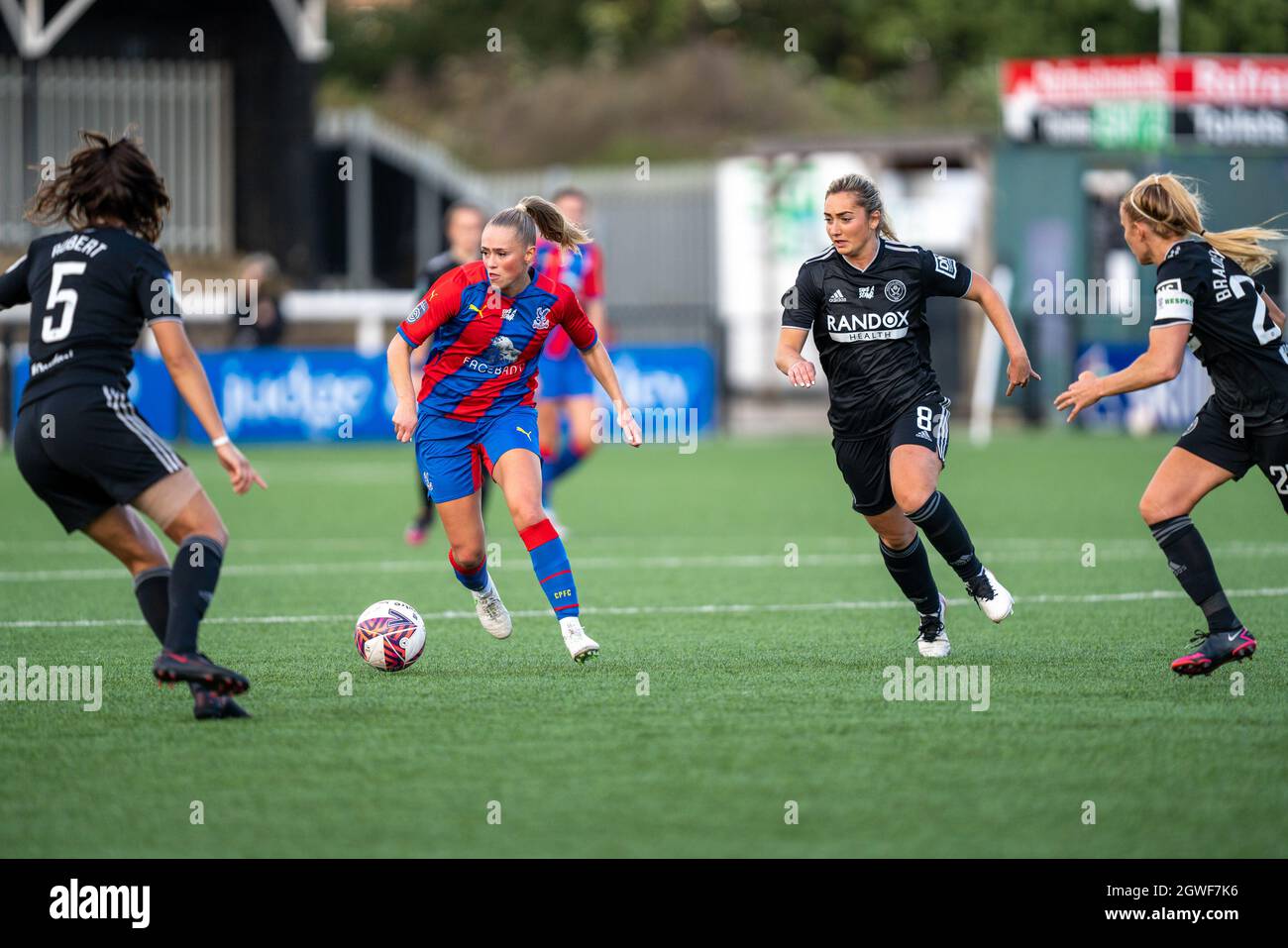 Millie Farrow (9 Crystal Palace) on the ball the FA Womens Championship ...