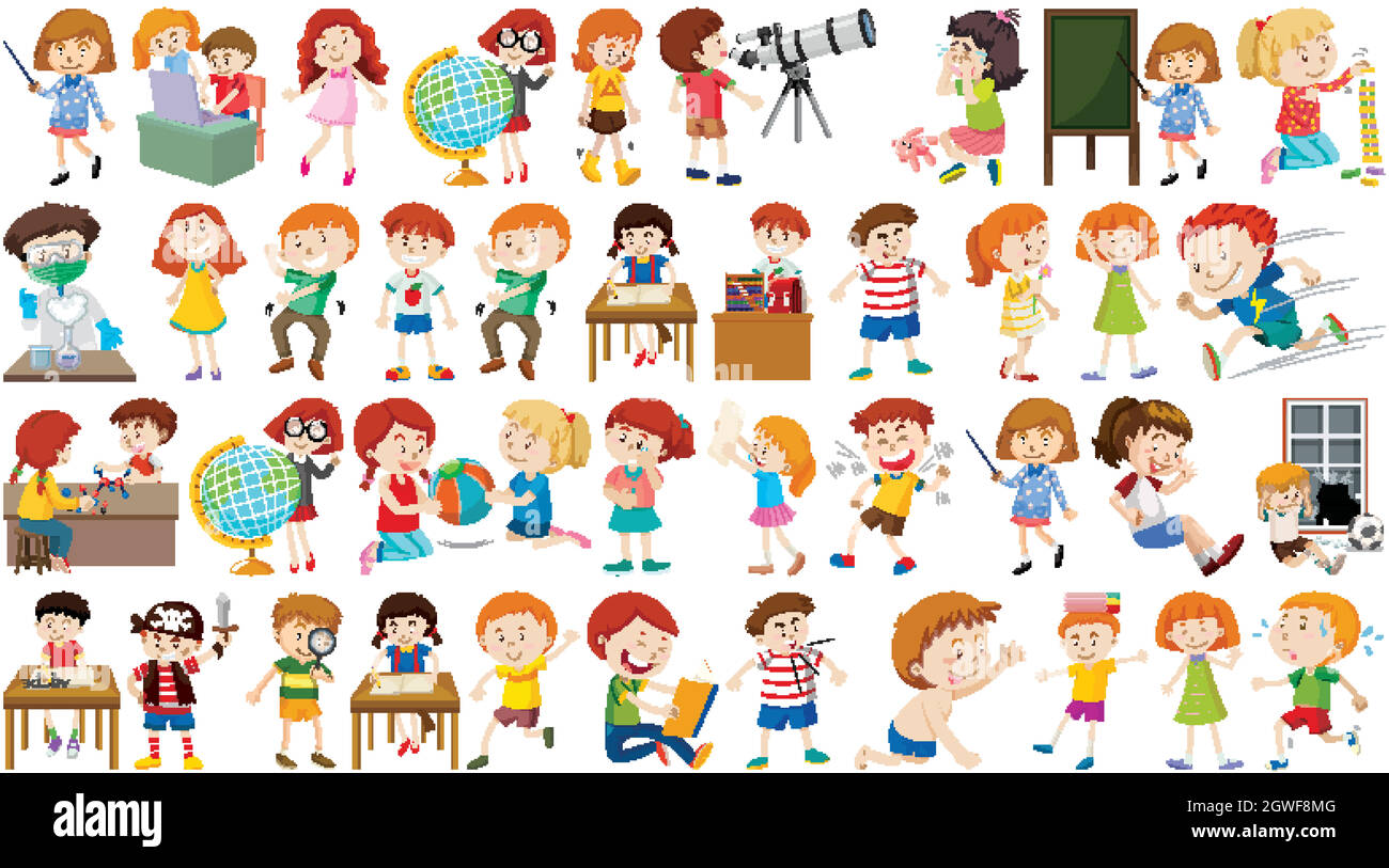 Set of cute kids cartoon character Stock Vector Image & Art - Alamy