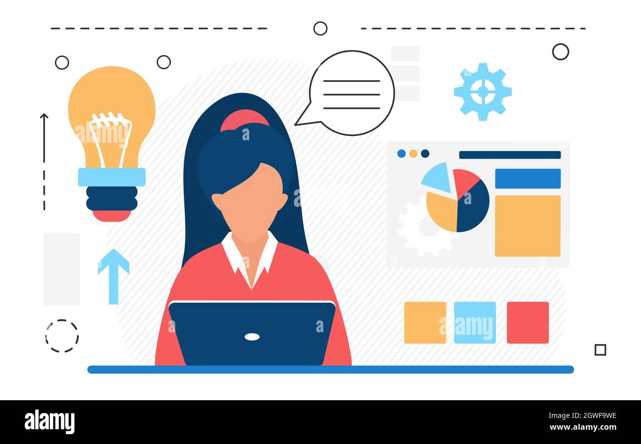 Businesswoman analyst working with laptop on corporate data analysis ...