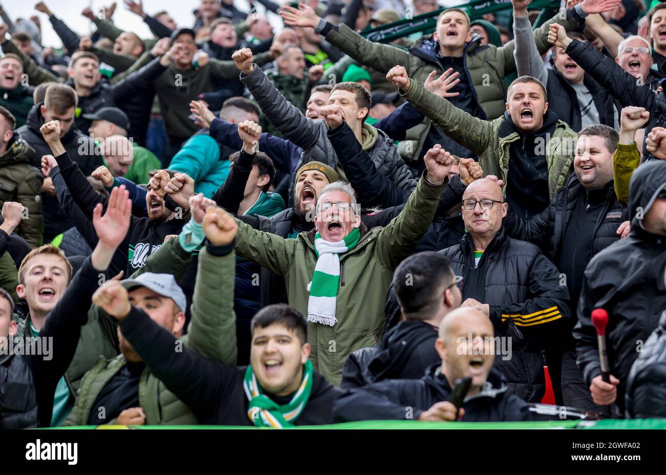 Celtic fans celebrate after the Scottish premiership match at Pittodrie ...