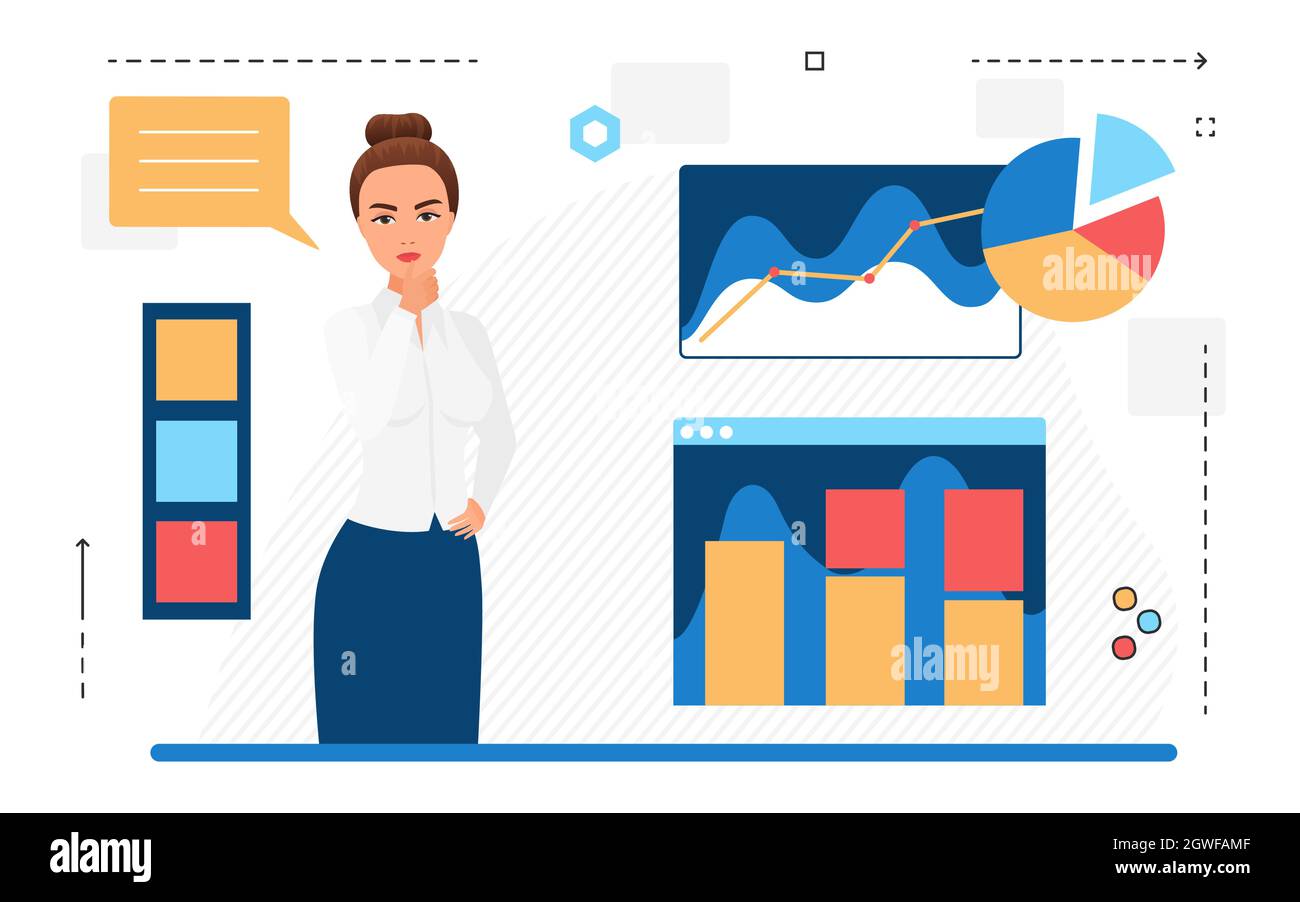 Businesswoman working, thinking on financial strategy, information ...