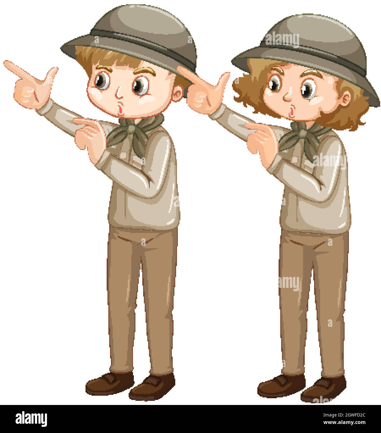 Boy and girl in scout uniform pointing finger Stock Vector Image & Art ...