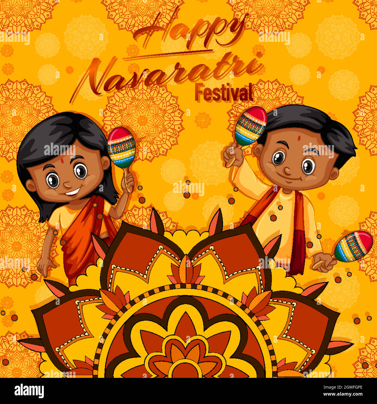 Navaratri poster design with children and instrument Stock Vector Image ...
