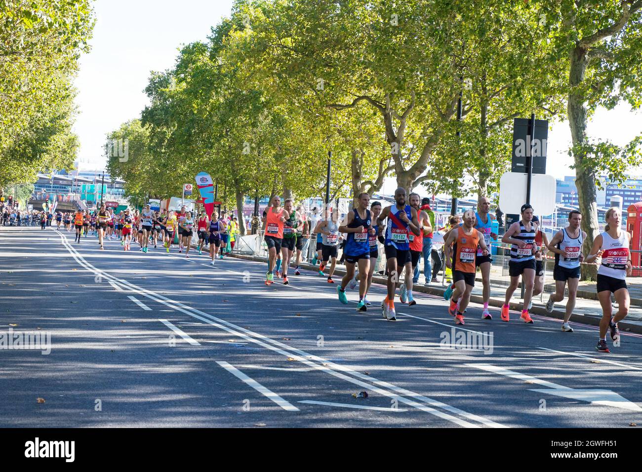 Runners completing the 41st London Marathon running along the Victoria ...