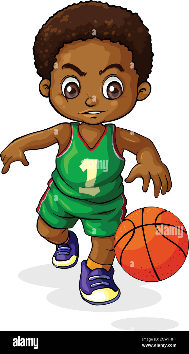 Little Boy Playing Basketball Cartoon