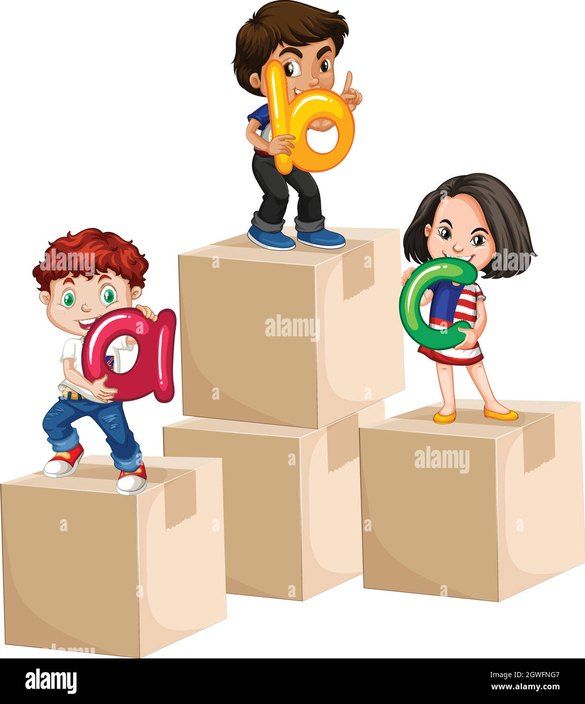 Children holding alphabets on boxes Stock Vector Image & Art - Alamy