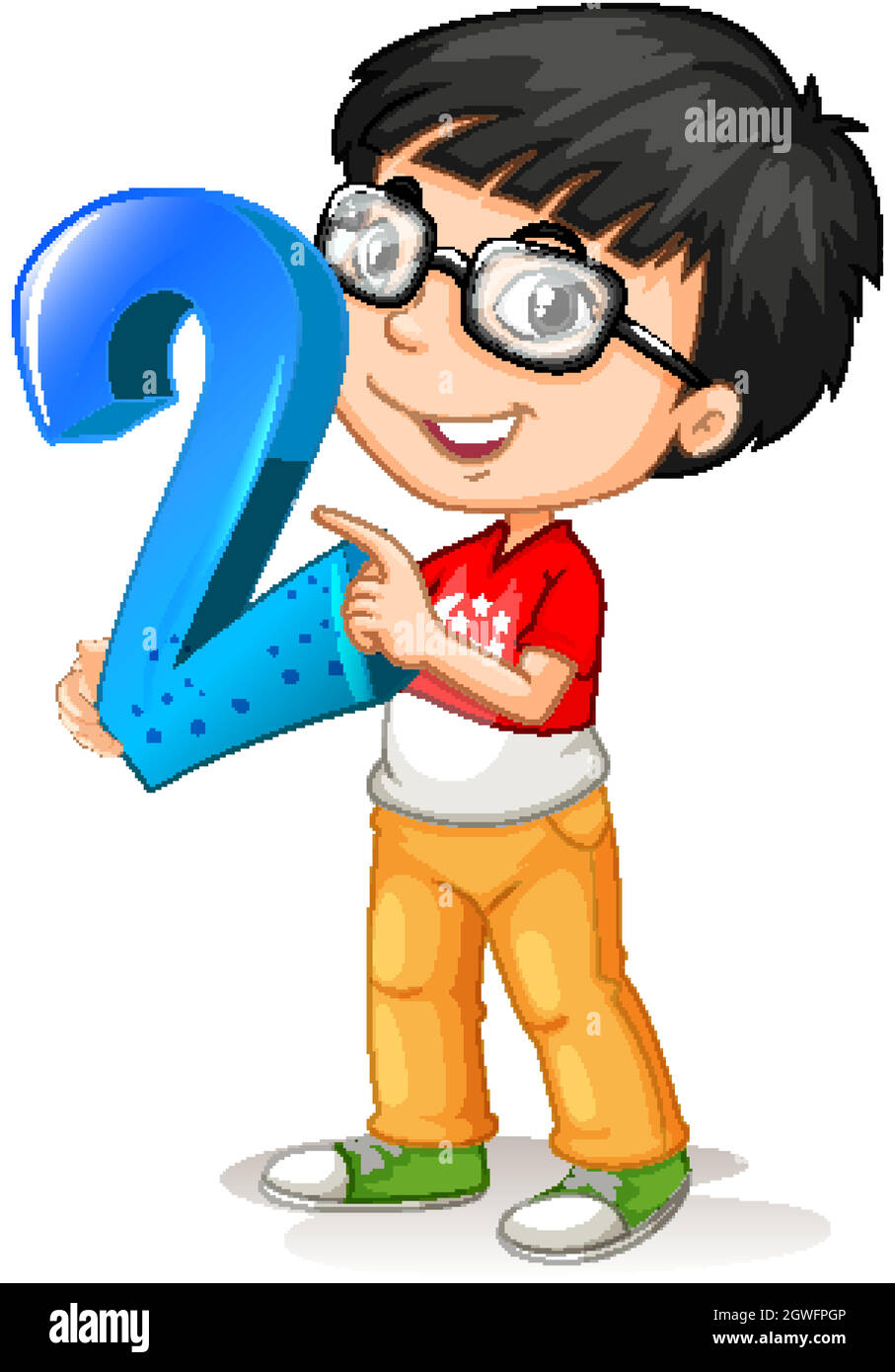 Nerdy boy wearing glasses holding math number two Stock Vector Image ...