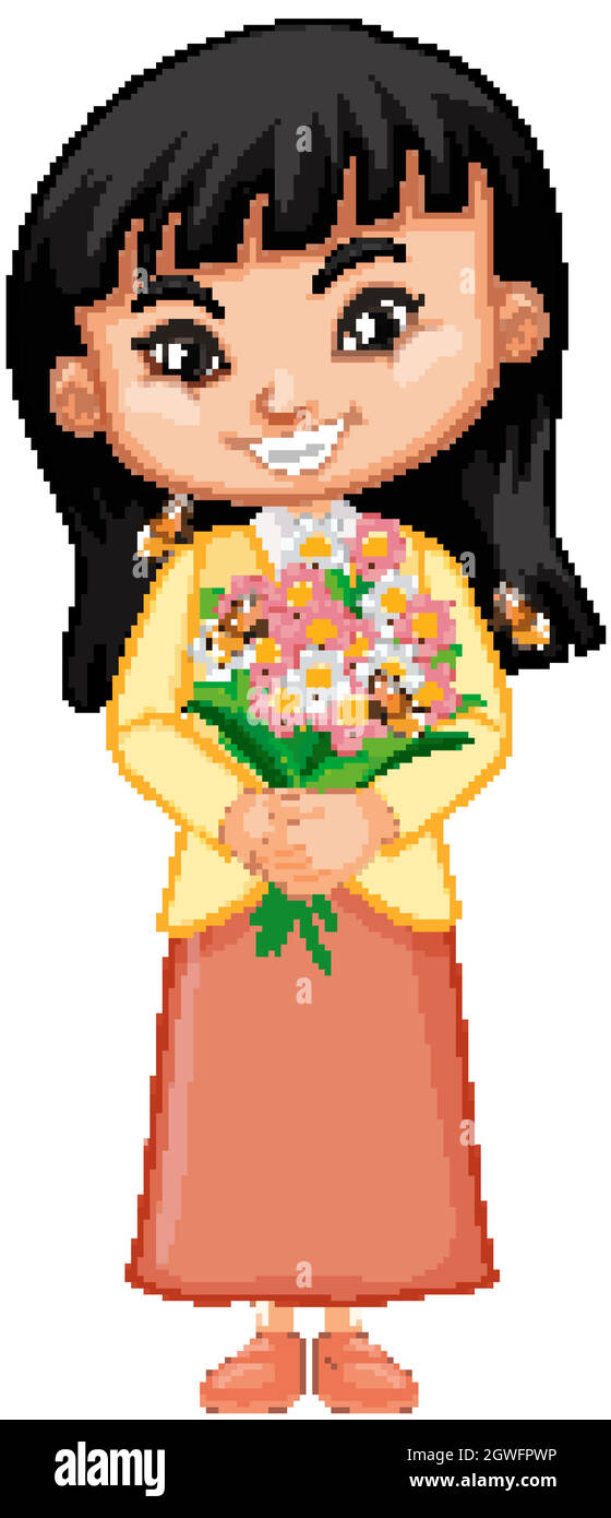 Cute girl with flowers and butterflies on white background Stock Vector ...