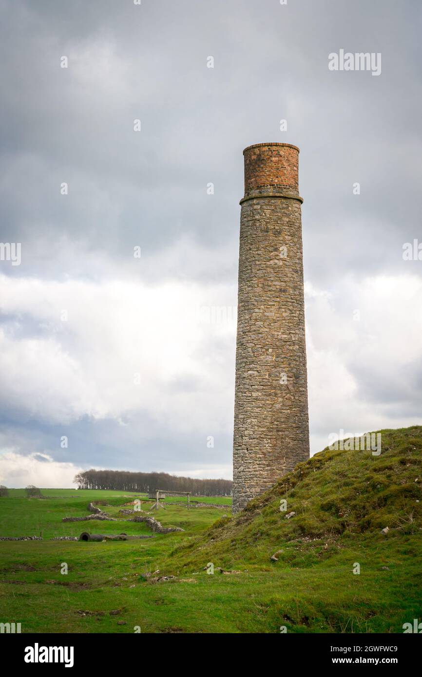 The Cornish circular chimney at Magpie Mine, Sheldon, a preserved lead ...