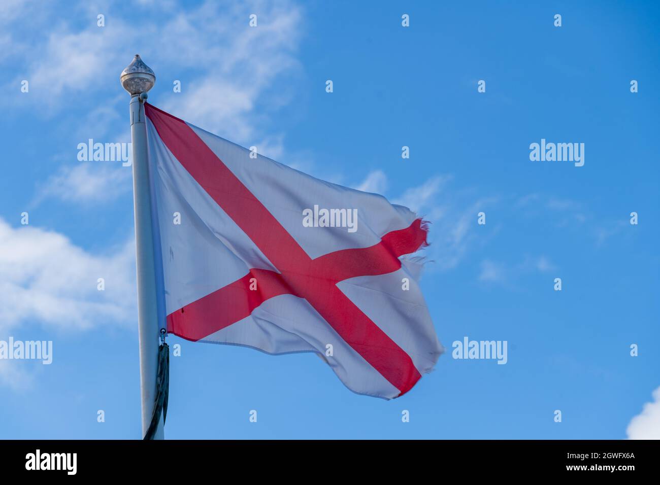 England St George Red Cross on White Background Flag flying in breeze ...