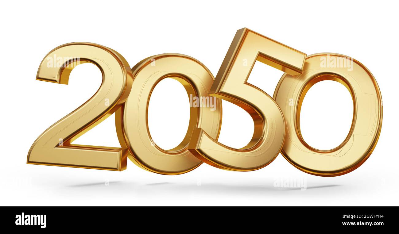 2050 golden symbol bold letters isolated on white 3d-illustration Stock ...