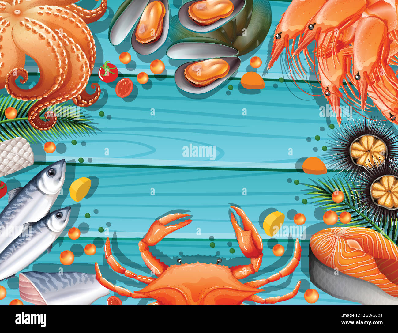 Border template with different seafood Stock Vector Image & Art - Alamy