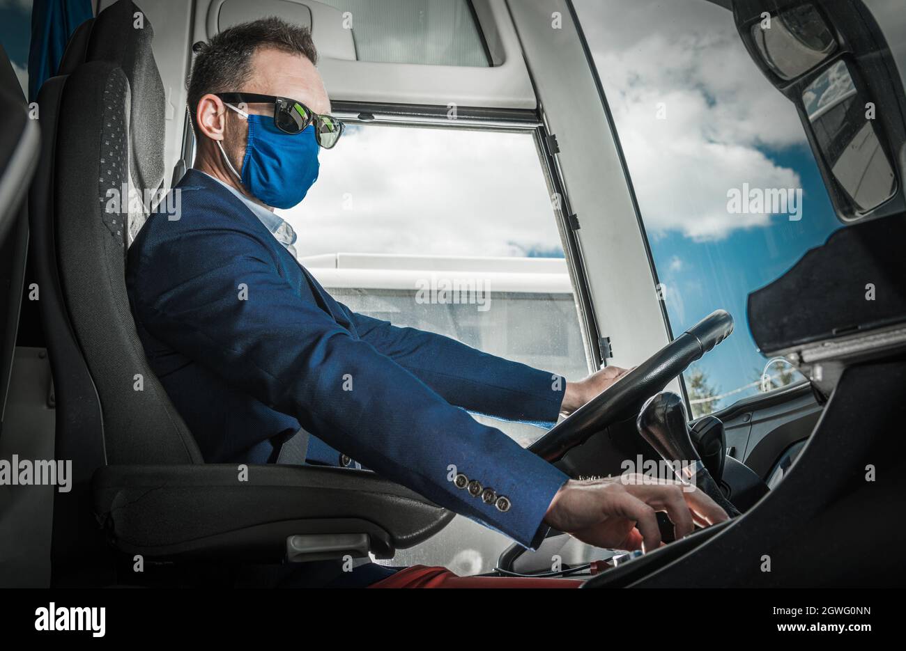 Bus driver window bus caucasian hi-res stock photography and images - Alamy