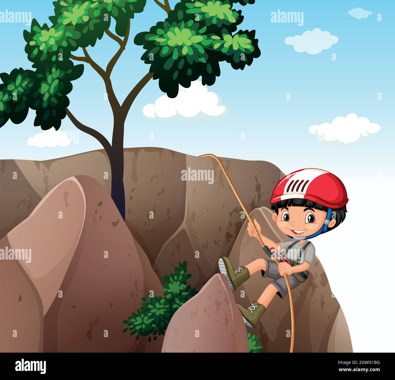 Boy climbing up the cliff Stock Vector Image & Art - Alamy
