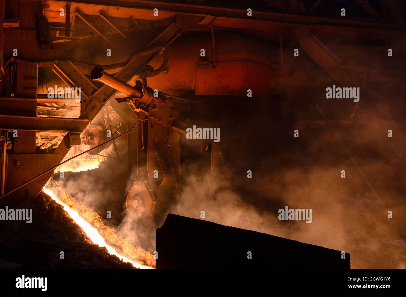 Blast furnace after cast iron tapping. Equipment and mechanisms Stock ...