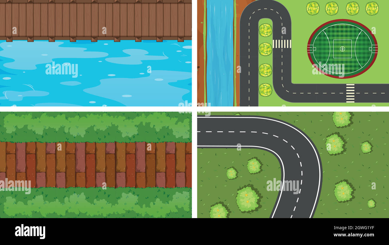 Set of top view aerial scenes in nature and outdoors Stock Vector Image ...