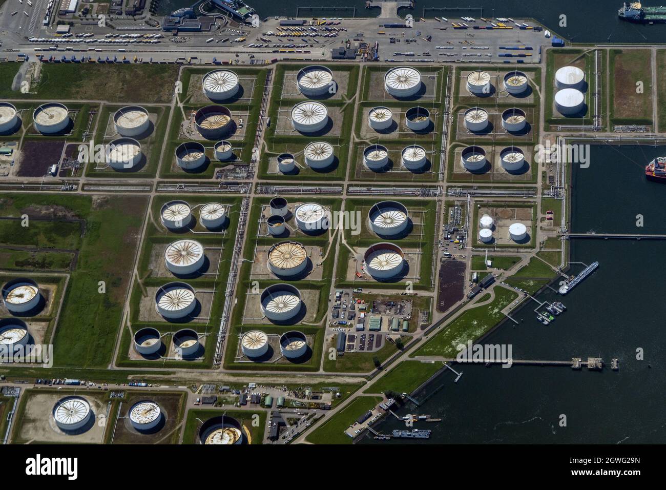 Rotterdam Holland oil depot aerial view panorama Stock Photo - Alamy